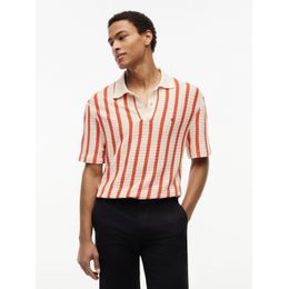 Poloshirt Tommy Hilfiger "OPEN KNIT RELAXED FIT POLO", Herren, Gr. XXL, muslin, brilliant orange, Strick, Obermaterial: 100% Baumwolle, relaxed fit normal, Shirts, aus Lochstrick, relaxed