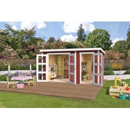 Gartenhaus Lasita Maja "Zambezi XL", rot (schwedenrot), ohne Fu&szlig;boden, ohne Dacheindeckung, Massivholz, Gartenh&auml;user, Gartenhaus, Blockbohlenhaus 28mm 2-Raum
