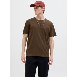 Jack & Jones Rundhalsshirt JACK & JONES "JJEORGANIC BASIC TEE SS O-NECK NOOS", Herren, Gr. S, braun (delicioso), Single Jersey, Obermaterial: 100% Baumwolle, unifarben, regular fit normal, Rundhals, Shirts Rundhalsshirt, Baumwolle, regular fit