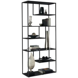 Regal, Schwarz, Metall, 5 F&auml;cher, 85x188x35 cm, Wohnzimmer, Regale, B&uuml;cherregale