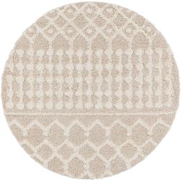 Hochflor-Teppich LIVABLISS "Hochflor-Teppich DUBAI Rund", beige, B:160cm H:52mm L:160cm, Kunstfaser, Polypropylen, Teppiche, Boho Shaggy Teppich, Weich, Flauschig, Kuschelig, Schlafzimmer