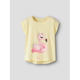 T-Shirt name it "NMFVOTIA CAPSL TOP", M&auml;dchen, Gr. 104, double cream print:flamingo, Jersey, Obermaterial: 100% Baumwolle, bedruckt, loose fit normal, Rundhals, Shirts T-Shirt, Baumwolle, loose fit