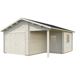 Garage Palmako "Roger", beige (naturbelassen), Massivholz, Garagen, BxTxH: 564x601x321 cm, mit Anbau und Holztor, natur