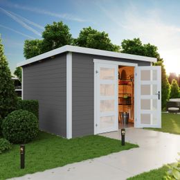 Gartenhaus Lasita Maja "Zambezi 6", grau (carbongrau), ohne Fu&szlig;boden, ohne Dacheindeckung, Massivholz, Gartenh&auml;user, Gartenhaus, Blockbohlenhaus 28mm