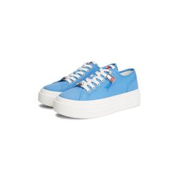 Plateausneaker Tommy Jeans "TJW FLATFORM SNEAKER CHARMS", Herren, Gr. 36, blau, Baumwolle, unifarben, Schuhe Plateausneaker, Halbschuh, Schn&uuml;rer, Freizeischuh mit kleiner TJ-Flagge als Anh&auml;nger