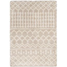 Hochflor-Teppich LIVABLISS "Hochflor-Teppich DUBAI Rund", beige, B:200cm H:52mm L:290cm, Kunstfaser, Polypropylen, Teppiche, Boho Shaggy Teppich, Weich, Flauschig, Kuschelig, Schlafzimmer