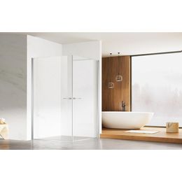 Eckdusche Welltime "Firenze", chromfarben, B:100cm H:190cm T:100cm, Duschkabinen, Rahmenloses Design mit extravaganten Griffen