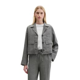 Marc O'Polo Kurzjacke MARC O'POLO "mit aufgesetzten Taschen", Damen, Gr. 42, slate grau melange, Obermaterial: 100% Leinen, unifarben, regular fit, Manschette, Jacken Kurzjacke