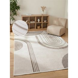 Teppich Calvin Klein home "Glow, mit Fransen, Designerteppich", beige, B:160cm H:8mm L:230cm, Kunstfaser, Teppiche, Teppich, Hoch-Tief, 3D Optik, skandinavischer Stil, Wohnzimmer, Schlafzimmer