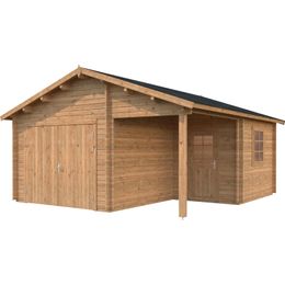 Garage Palmako "Roger", braun (hellbraun), Massivholz, Garagen, BxTxH: 564x601x321 cm, mit Anbau und Holztor, hellbraun