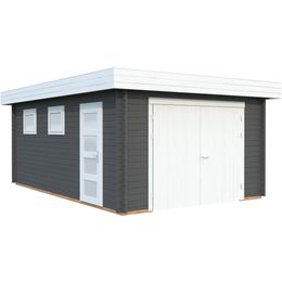 Garage Palmako "Rasmus, mit Holztor", dunkelgrau, wei&szlig;, H:253cm, Massivholz, Garagen, BxTxH: 420x598x253 cm