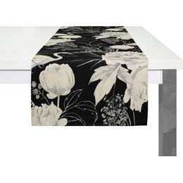 Tischl&auml;ufer Adam "Eden" Gr. 1, schwarz-wei&szlig; (schwarz, wei&szlig;), B:150cm L:50cm, Bio-Baumwolle, Tischdecken, GOTS organic,zertifiziert durch CERES 0242Made in Germany