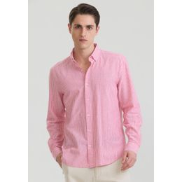 Langarmhemd FELIX HARDY "Gestreiftes Langarm Hemd", Herren, Gr. L, Normalgr&ouml;&szlig;en, pink, 65% Baumwolle, 35% Leinen, Hemden