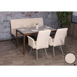 Esszimmer-Set MCW-G55, 2er-Set Stuhl mit Armlehne+Sitzbank 160cm, Edelstahl geb&uuml;rstet Stoff/Textil Chenille ~ creme