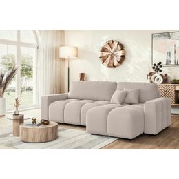 Ecksofa Home Affaire "FELICI, Schlafsofa 233cm, L-Form mit Recamiere beidseitig montierbar", beige, B:233cm H:88cm T:142cm, 100% Polyester, Sofas, Ecksofa, Designsofa mit Bettfunktion und Bettkasten, Ma&szlig;e B/T/H: 233/142/88 cm