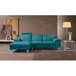 Ecksofa Egoitaliano "Shakira, Design & Sitzkomfort auf hohem Niveau, Breite 236cm, L-Form", blau (t&uuml;rkis), B:236cm H:84cm T:152cm, Leder &raquo;BULL&laquo; (echtes Rindsleder). Geschliffenes, pigmentiertes und behandeltes Rindsleder mit einer Dicke von 1, 3-1, 5 mm. Dieses Leder zeigt eine ziemlich weiche Hand mit einem halb undurchsichtigen Aussehen. Es handelt sich um ein gesch&uuml;tztes Leder. Eine leichte Dec