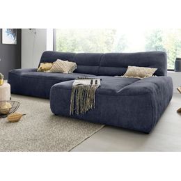 Ecksofa DOMO collection "Cesena moderne Polsterecke mit flachen Armlehnen, L-Form", blau (dunkelblau), B:288cm H:81cm T:175cm, Sofas, Ecksofa, fester Sitzkomfort, frei im Raum stellbar