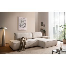 Ecksofa Home Affaire "SHERWOOD, Schlafsofa in L-Form offen (275cm), Cord, Leinenoptik", beige (hellbeige), B:275cm H:85cm T:167cm, 100% Polyester, Sofas, Ecksofa, Schlaffunktion und Bettkasten, Kedernaht, hoher Sitz- & Liegekomfort