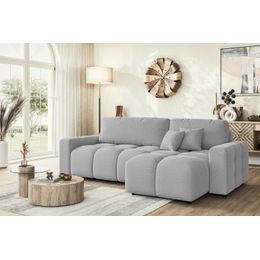 Ecksofa Home Affaire "FELICI, Schlafsofa 233cm, L-Form mit Recamiere beidseitig montierbar", grau (hellgrau), B:233cm H:88cm T:142cm, 100% Polyester, Sofas, Ecksofa, Designsofa mit Bettfunktion und Bettkasten, Ma&szlig;e B/T/H: 233/142/88 cm