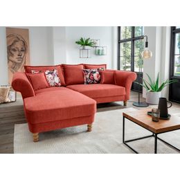 Ecksofa Home Affaire "Tassilo Mega Polsterecke mit Kaltschaum im Sitz, bequem, L-Form", orange (koralle), B:262cm H:95cm T:198cm, 100% Polyester, Sofas, Ecksofa, hoher Sitzkomfort, Breite 262cm, Komfortsitzh&ouml;he 48cm, zeitlos elegant
