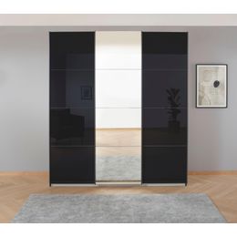 Schwebet&uuml;renschrank Rauch "Kleiderschrank Schrank Garderobe KOLUNA mit Glast&uuml;ren und Spiegel", graumetallic, glas basalt, B:203cm H:210cm T:62cm, Holzwerkstoff, Schr&auml;nke, Schwebet&uuml;renschrank, Breiten 203/271/315/360 cm H&ouml;hen 210/229 cm MADE IN GERMANY