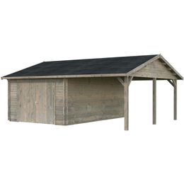 Garage Palmako "Roger, mit Holztor", grau, H:316cm, Massivholz, Garagen, BxTxH: 703x619x316 cm