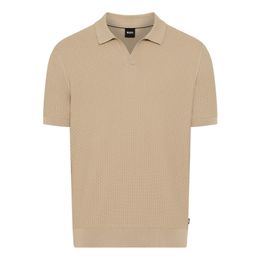 Kurzarmpullover BOSS "H-Natalo", Herren, Gr. L, open beige286, Strick, Obermaterial: 100% Baumwolle, unifarben, regular fit normal, Rippb&uuml;ndchen, Pullover, mit Polokragen, regular fit