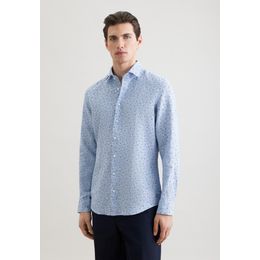 Leinenhemd Seidensticker "Schwarze Rose", Herren, Gr. M (40), normale &Auml;rmell&auml;ngen, hellblau, 100% Leinen, bedruckt, tailored fit, 2-Knopf-Manschette, Hemden, Shaped 1/1 Kentkragen Druck
