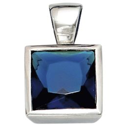 Kettenanh&auml;nger Jobo "Anh&auml;nger quadratisch 9 mm", blau, blau, Schmuckanh&auml;nger, Damen, Silber 925 (Sterlingsilber), Kettenanh&auml;nger, 925 Silber mit Zirkonia