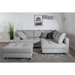 Ecksofa Collection AB "Toni L-Form, B: 215 cm", silber (silbergrau), B:215cm H:44cm T:184cm, 100%Polyester, Sofas, Ecksofa, Set: Sofa & Hocker, 2 Zierkissen, Federkern, Topseller