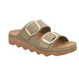 Pantolette Rohde "FOGGIA-D", Damen, Gr. 41, khaki, Nubukleder, unifarben, Schuhe Pantolette, Hausschuh, Sommerschuh, Strandschuh mit Schnallenverschl&uuml;sse