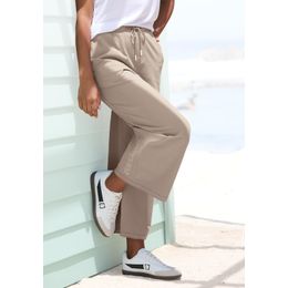 7/8-Hose ELBSAND "Sanna", Damen, Gr. L (40), N-Gr, grau (taupe), Sweatware, Obermaterial: 95% Baumwolle, 5% Elasthan, unifarben, figurumspielend kn&ouml;chelfrei, Hosen 7/8-Hose, aus Sweatware mit weitem Bein, verk&uuml;rzte Sweathose, casual, Topseller