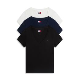 V-Shirt Tommy Jeans "TJW 3PACK V-NECK TEE", Damen, Gr. L (42/44), schwarz, ecru, schwarz night navy, Single Jersey, Obermaterial: 100% Baumwolle, unifarben, normal, V-Ausschnitt, Shirts, Baumwolle, V-Ausschnitt, 3 St&uuml;ck im Set