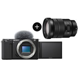 Sony Systemkamera "Set: SELP18105G Objektiv + ZVE10BDI", schwarz, B:11,52cm H:6,42cm T:4,48cm, Fotokameras, Spiegellose Vlog-Kamera 4K-Video, Echtzeit-Augen-Autofokus)