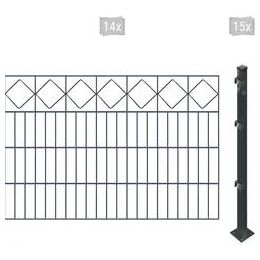 Doppelstabmattenzaun Arvotec "ESSENTIAL 80 zum Aufschrauben "Karo" mit Zierleiste", grau (anthrazit), H:80cm, Kunststoff, Stahl, Zaunelemente, Zaunh&ouml;he 80 cm, Zaunl&auml;nge 2 - 60 m