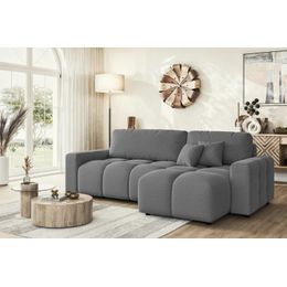 Ecksofa Home Affaire "FELICI, Schlafsofa 233cm, L-Form mit Recamiere beidseitig montierbar", grau (dunkelgrau), B:233cm H:88cm T:142cm, 100% Polyester, Sofas, Ecksofa, Designsofa mit Bettfunktion und Bettkasten, Ma&szlig;e B/T/H: 233/142/88 cm
