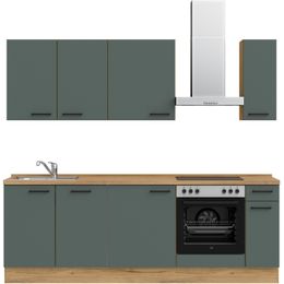 K&uuml;chenzeile Nobilia "Easytouch I", NEU: individuell anpassbar mit gratis Profi-Beratung", gr&uuml;n (k&uuml;che: gr&uuml;n, korpus: eiche sierra nachbildung, arbeitsplatte: eiche sierra nachbildung), B:240,3cm H:216,6cm T:60cm, Komplettk&uuml;chen-Sets, K&uuml;chenzeile, vormontiert, Breite 240 cm, Ausrichtung w&auml;hlbar, wahlw. mit E-Ger&auml;ten