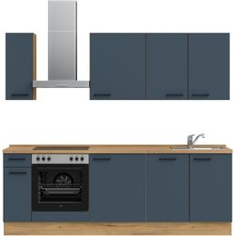 K&uuml;chenzeile Nobilia "Easytouch I", NEU: individuell anpassbar mit gratis Profi-Beratung", blau (k&uuml;che: blau, korpus: eiche sierra nachbildung, arbeitsplatte: eiche sierra nachbildung), B:240,3cm H:216,6cm T:60cm, Komplettk&uuml;chen-Sets, K&uuml;chenzeile, vormontiert, Breite 240 cm, Ausrichtung w&auml;hlbar, wahlw. mit E-Ger&auml;ten