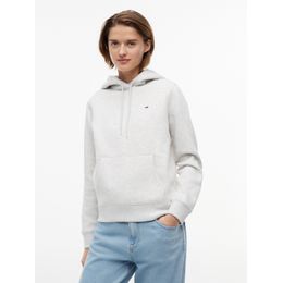 Kapuzensweatshirt Tommy Jeans "TJW REG S FLAG HOODIE", Damen, Gr. L (42/44), ice grau heather, Sweatware, Obermaterial: 80% Baumwolle, 20% Polyester, meliert, regular fit kurz, Rundhals, Rippb&uuml;ndchen, Sweatshirts, Baumwollmischung