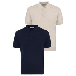 Poloshirt FELIX HARDY "Polo Shirt Kurzarm 2er-Pack", Herren, Gr. L, beige, navy, 100% Baumwolle, Shirts
