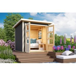Gartenhaus Konifera "Floreana 2", terragrau, Fu&szlig;boden im Gartenhaus, Dachfolie, Massivholz, Gartenh&auml;user, Gartenhaus