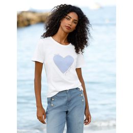 Kurzarmshirt Heine "T-Shirt", Damen, Gr. 46, ecru, 100% Baumwolle, bedruckt, gemustert, mehrfarbig, Rundhals, Shirts