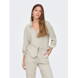 Jacqueline de Yong Hemdbluse JDY "JDYCAYA LINEN LOOSE L/S SHIRT WVN DIA", Damen, Gr. M, moonbeam, Web, Obermaterial: 90% Viskose, 10% Leinen, unifarben, regular fit h&uuml;ftbedeckend, Blusen Hemdbluse, mit Leinen