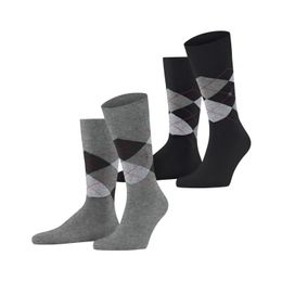 Socken Burlington "Everyday Argyle 2er-Pack", Damen, Gr. 40-46, light graumelange, Baumwollmischung, Argyle-Muster, normal, Socken Socken, atmungsaktiv
