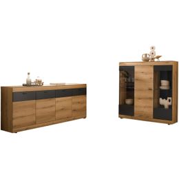 Wohnwand Home Affaire "Soleto, zeitlose Anbauwand, Komplettset im modernen Stil", eiche evoke, FSC-zertifizierter Holzwerkstoff, Kastenm&ouml;bel-Sets, Wohnwand, enth&auml;lt Sideboard und Highboard