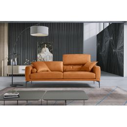 2,5-Sitzer Egoitaliano "Masu, Designsofa mit erstklassigem Sitzkomfort, Breite 218cm", orange, B:218cm H:95cm T:97cm, Leder &raquo;BULL&laquo; (echtes Rindsleder). Geschliffenes, pigmentiertes und behandeltes Rindsleder mit einer Dicke von 1, 3-1, 5 mm. Dieses Leder zeigt eine ziemlich weiche Hand mit einem halb undurchsichtigen Aussehen. Es handelt sich um ein gesch&uuml;tztes Leder. Eine leichte Deckschicht sch&uuml;