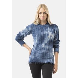 Cipo & Baxx Strickpullover CIPO & BAXX "WP268", Damen, Gr. L, indigo, 100% Baumwolle, gemustert, regular fit, Rundhals, Rippb&uuml;ndchen, Pullover Strickpullover, Tie-Dye Optik