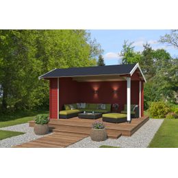 Gartenhaus Lasita Maja "Unterstand/Lounge San Diego", rot (schwedenrot), ohne Dacheindeckung, Massivholz, Gartenh&auml;user, Gartenhaus, Unterstand / Lounge 34mm