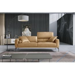 2,5-Sitzer Egoitaliano "Masu, Designsofa mit erstklassigem Sitzkomfort, Breite 218cm", braun (tan), B:218cm H:95cm T:97cm, Leder NUVOLE (Echtes Rindsleder). Halbnat&uuml;rliches, halbnarbiges Rindsleder mit einer nat&uuml;rlichen K&ouml;rnung von 1, 2 bis 1, 4 mm. Dieses Leder hat eine weiche, wachsartige Haptik mit mattem Aussehen und einem Wolkeneffekt. Es handelt sich um ein Naturleder, das die urspr&uuml;nglichen