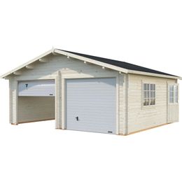 Garage Palmako "Roger", beige (naturbelassen), Massivholz, Garagen, BxTxH: 629x565x310 cm, mit Sektionaltor, naturbelassen